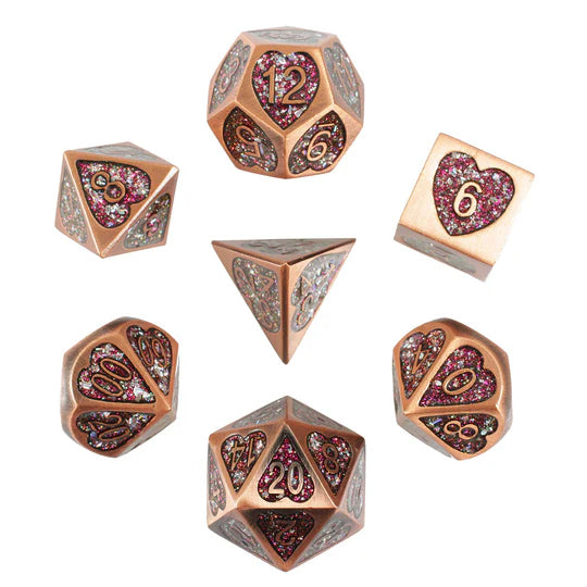 Heart Fate Set of 7 Heart-Shaped Metal RPG Dice and Heart Dice Box ...