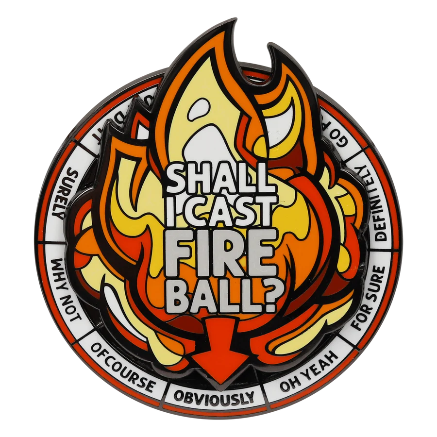 Shall I Cast Fireball Large Spinner Enamel Pin — Victory Point Games LLC