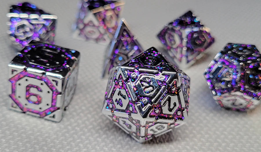 Forged Dice: Nexus Purple 7-Piece Metal Dice Set — Victory Point Games LLC